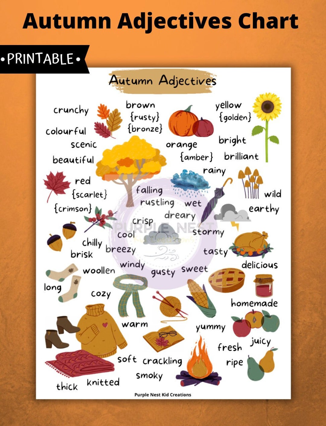 Autumn Adjectives Chart, Autumn, Fall, Fall Adjectives, Writing Stories ...