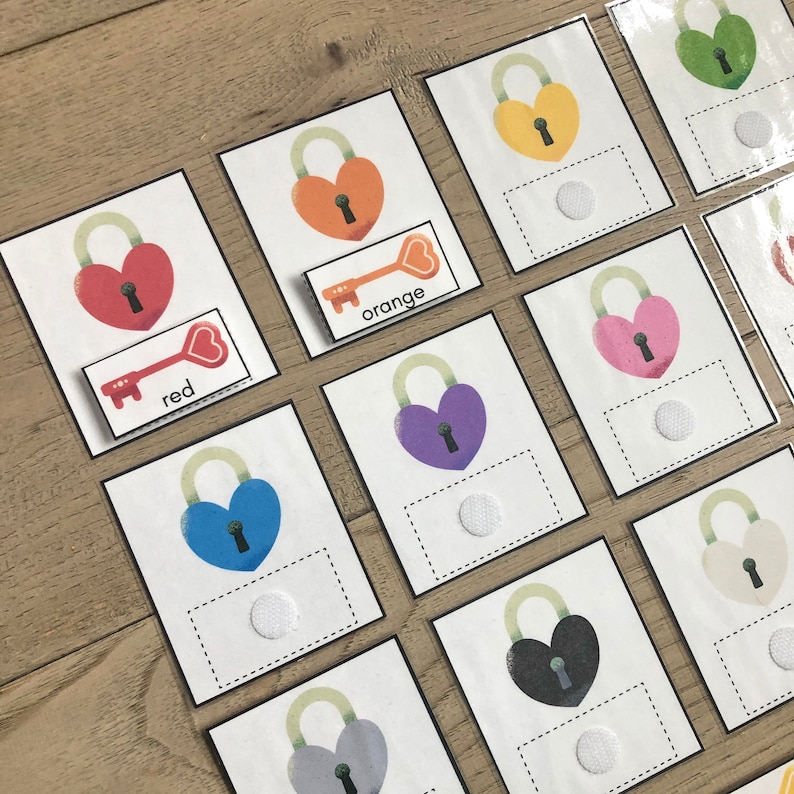 Heart Lock and Key Colour Match Worksheet Color Matching - Etsy