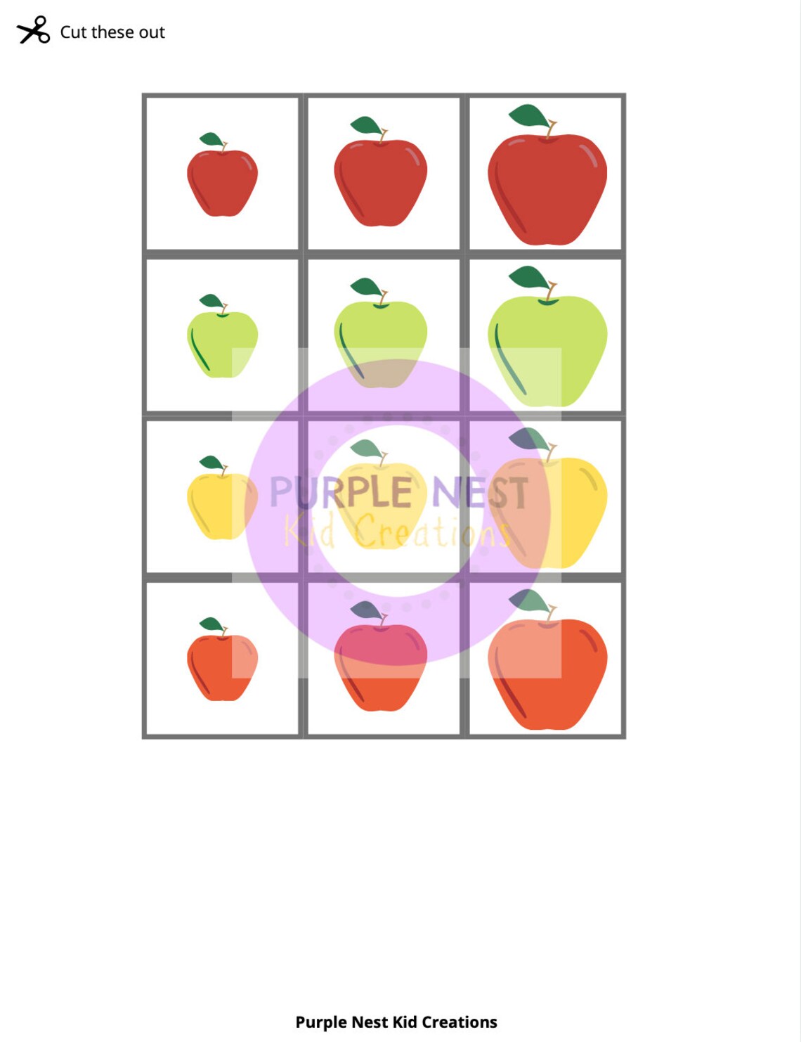 Apple Size Sorting Worksheet: Preschool Printable Activity (PDF) - Etsy