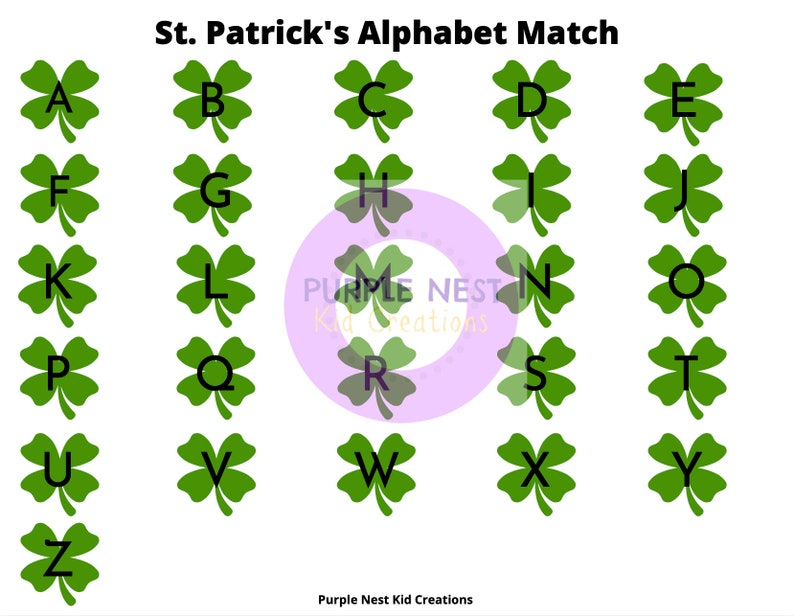 St. Patrick's Alphabet Matching Game: Preschool Printable (digital ...