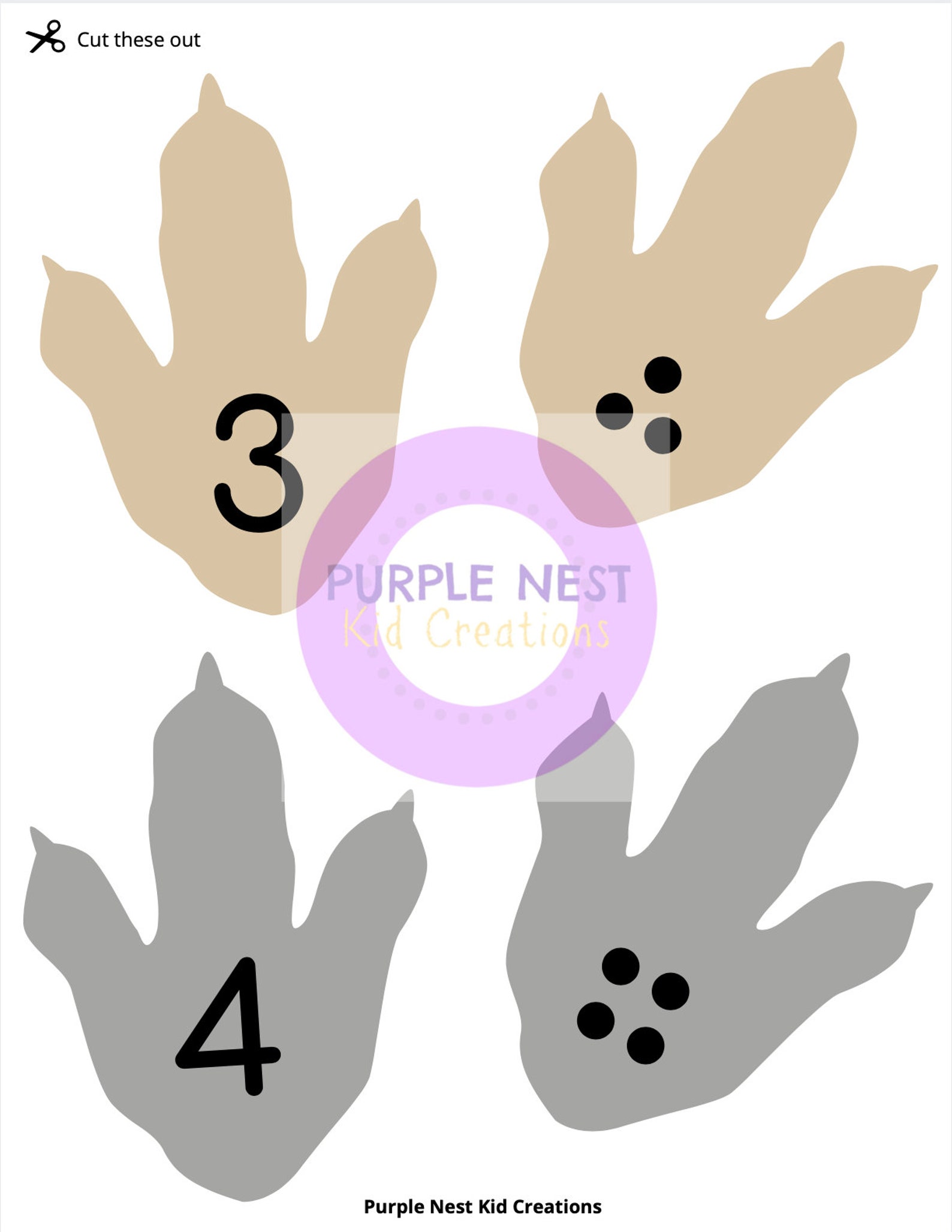 Dinosaur Footprints Number Match Number Recognition | Etsy