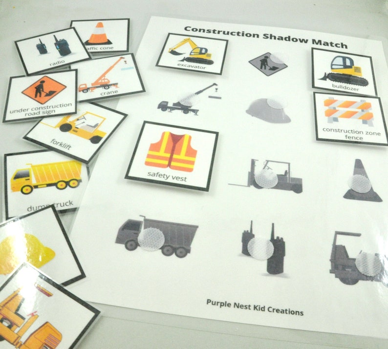 Construction Shadow Match Worksheet Construction Matching - Etsy