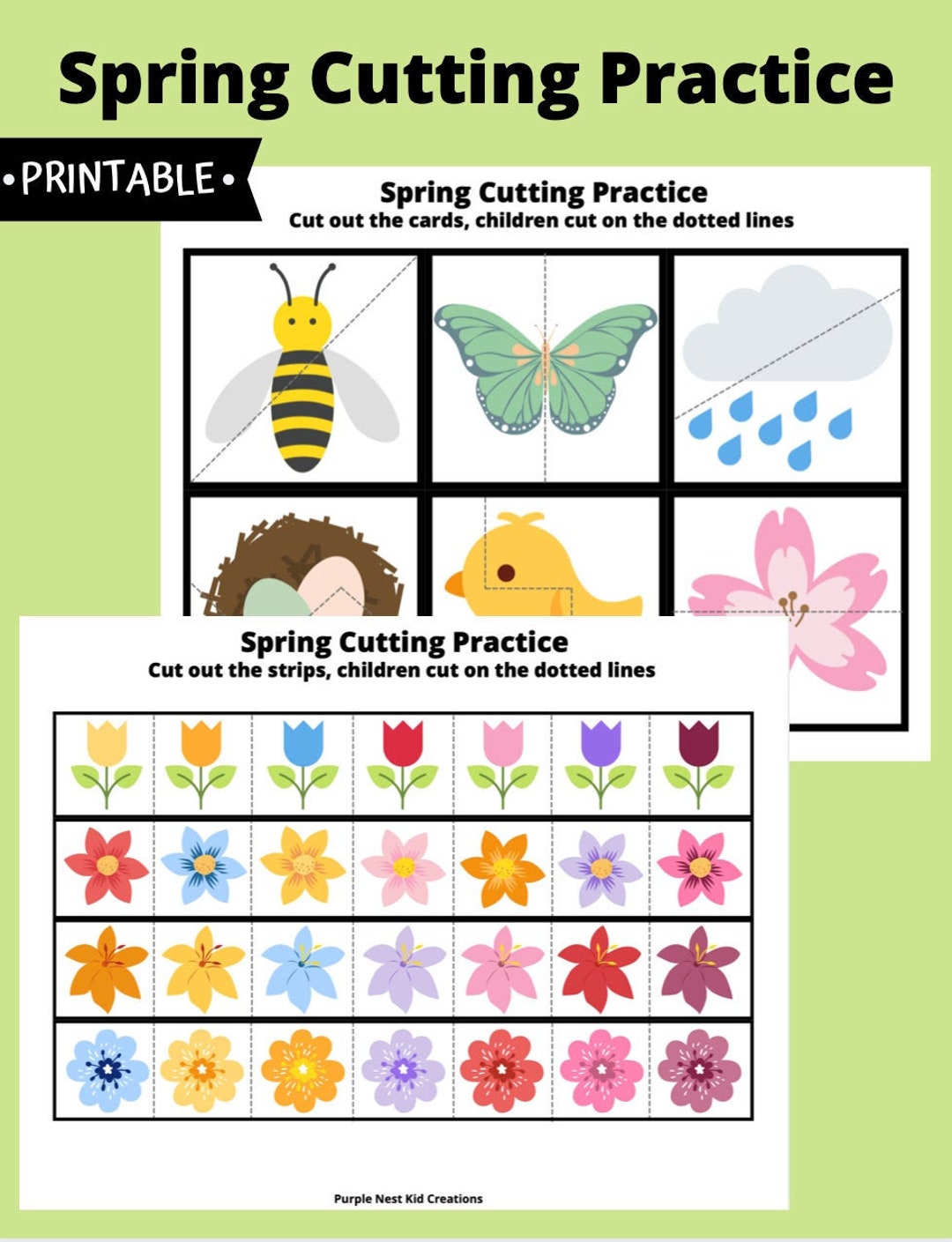 Spring Cutting Practice Worksheets, Scissor Practice, Scissor Skills ...