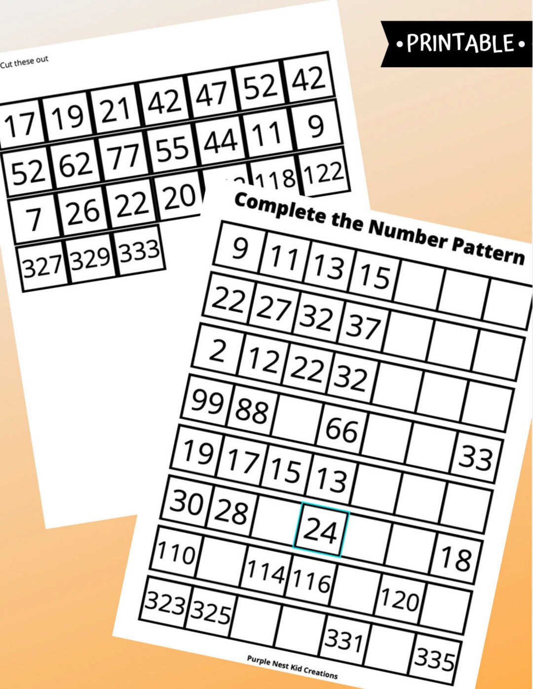 Complete the Number Pattern Worksheet, Digital Download, Finish the ...
