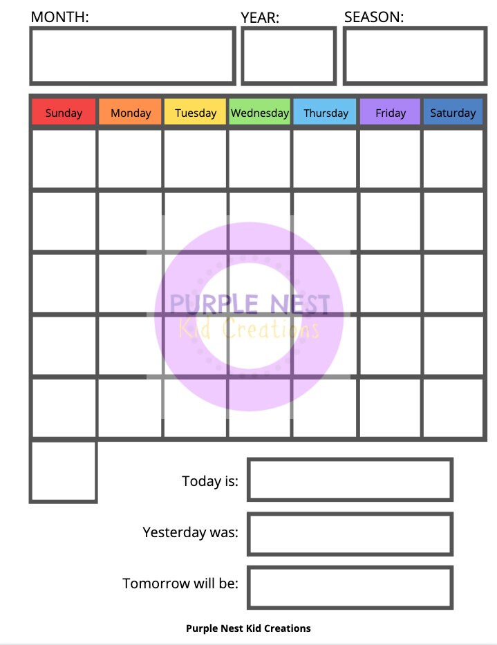 Perpetual Calendar Morning Binder Activity Sheet Digital - Etsy