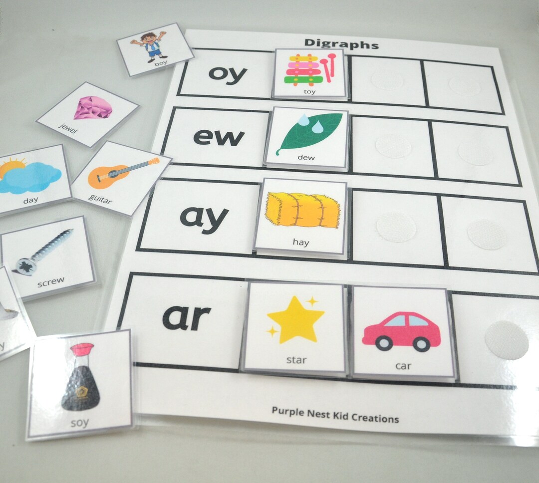 Digraphs Matching Worksheet, Phonics Game, Vowels, Educational ...