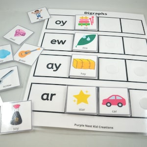 Digraphs Matching Worksheet, Phonics Game, Vowels, Educational ...