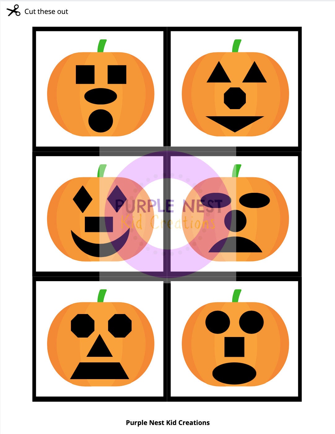 Jack-o-lantern Shapes Activity: Printable Halloween Preschool Game (PDF ...