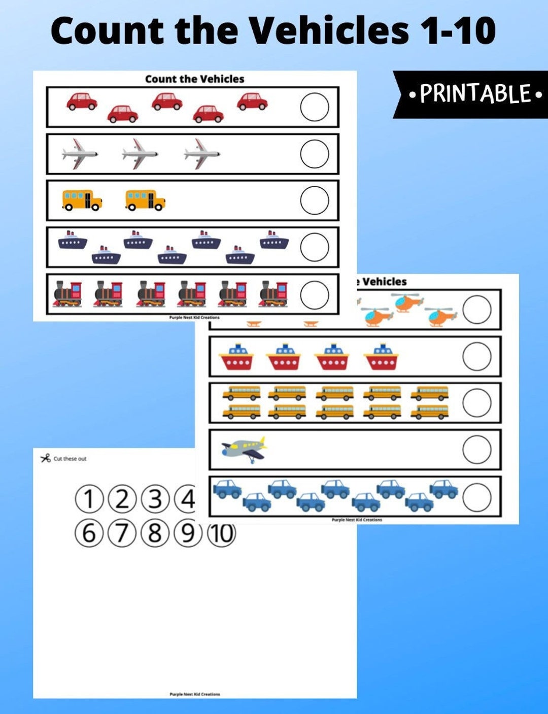 Count the Vehicles Worksheet, 1-10 Numbers, Counting Game, Educational ...