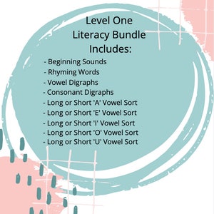 Level One Literacy Bundle, Digital Download, Alphabet, Rhyming ...