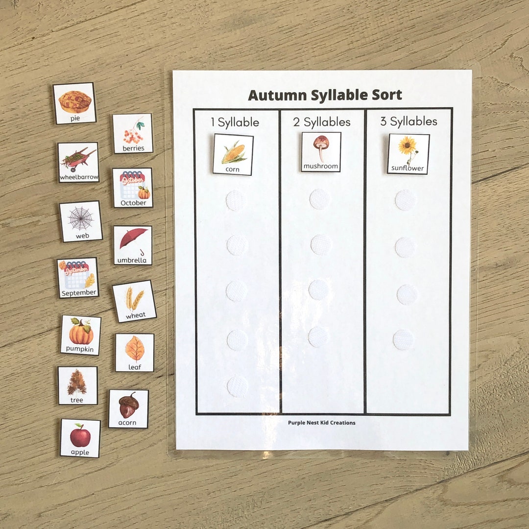 Clasificación de sílabas de otoño: Actividad de alfabetización de otoño ...