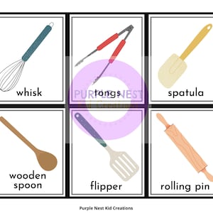 Kitchen Tools Flash Cards, Montessori, Nomenclature, Three Part Cards ...