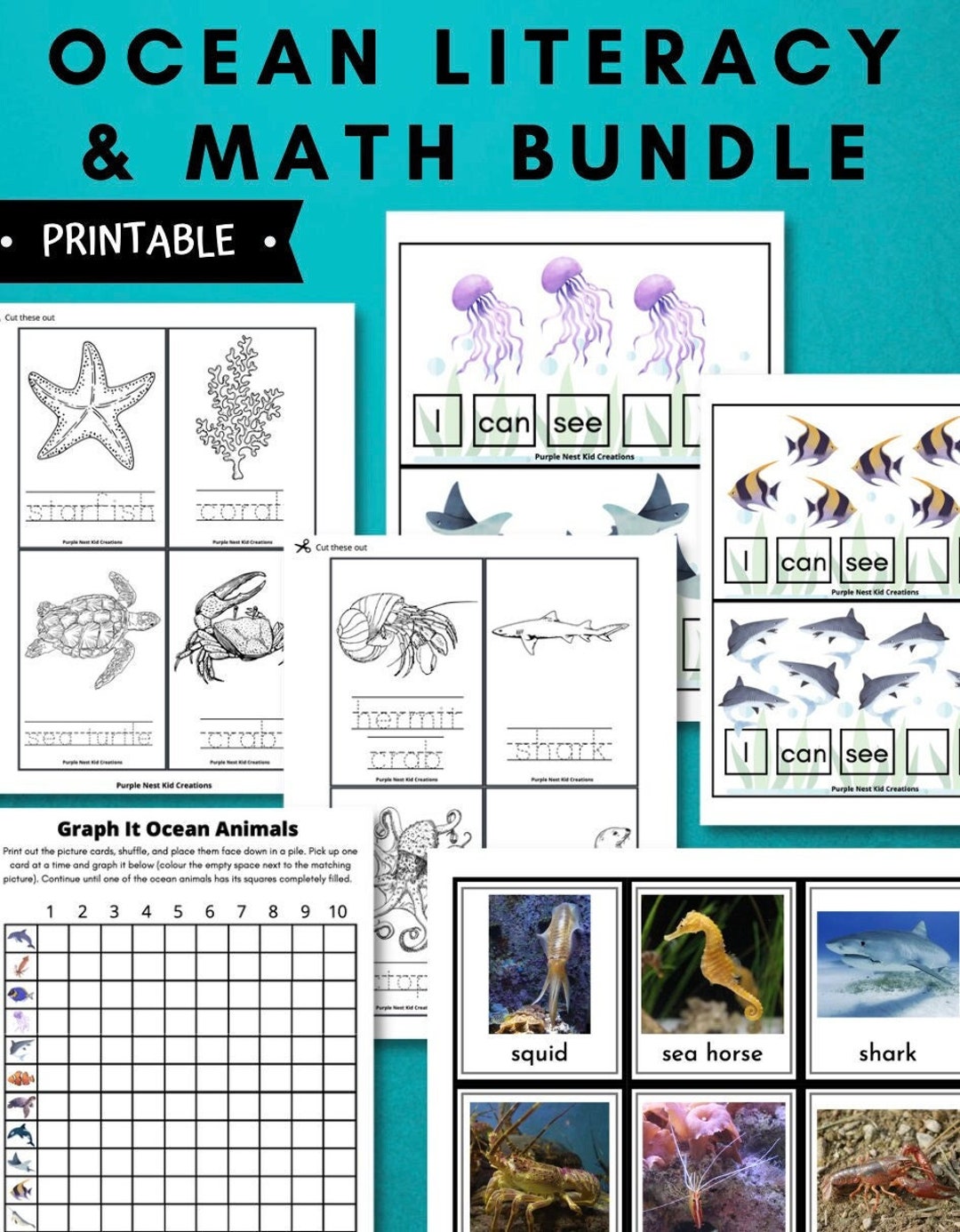 Ocean Literacy & Math Printable Bundle: Preschool Activities (digital ...