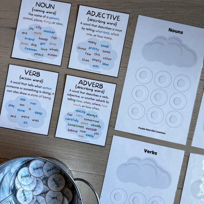 Winter Parts of Speech Bundle: Nouns, Adjectives, Verbs (digital ...