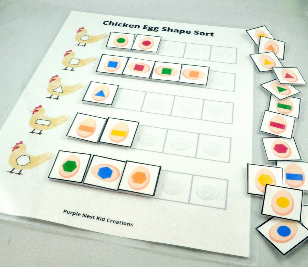Chicken Egg Shape Sort Worksheet, Shape Sorting Game, Farm Activity ...
