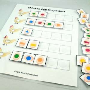 Chicken Egg Shape Sort Worksheet, Shape Sorting Game, Farm Activity ...