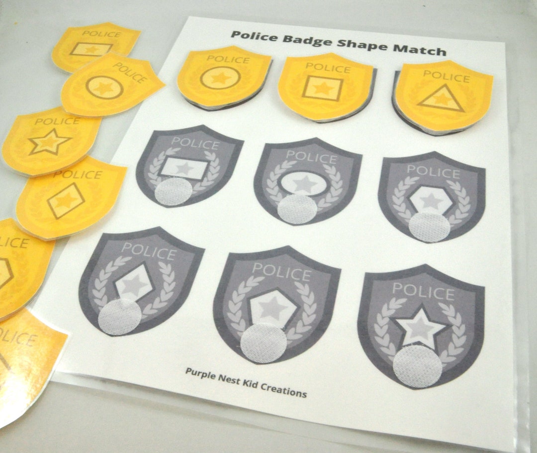 Police Badge Shape Match Worksheet, Shape Matching Game, Educational ...