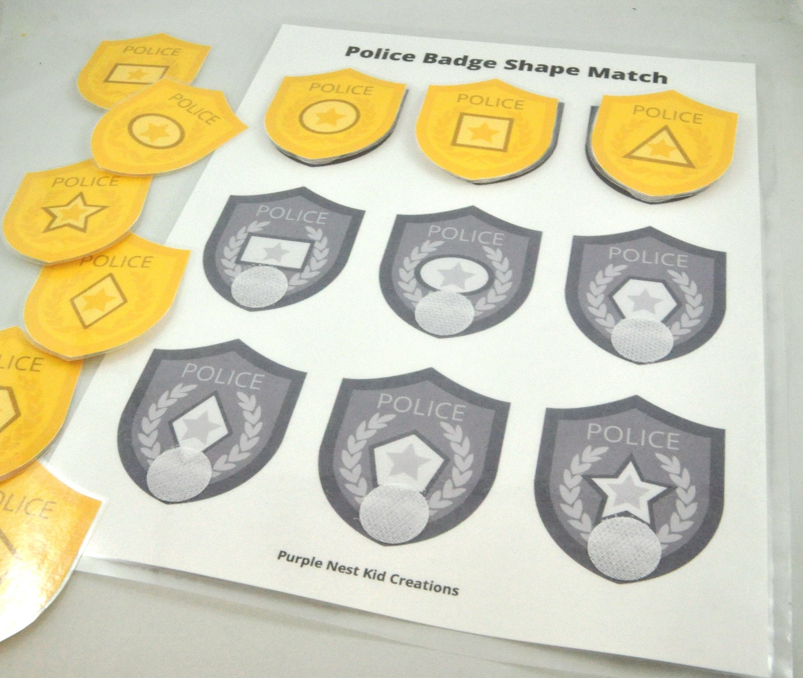 Police Badge Shape Match Worksheet Shape Matching Game | Etsy