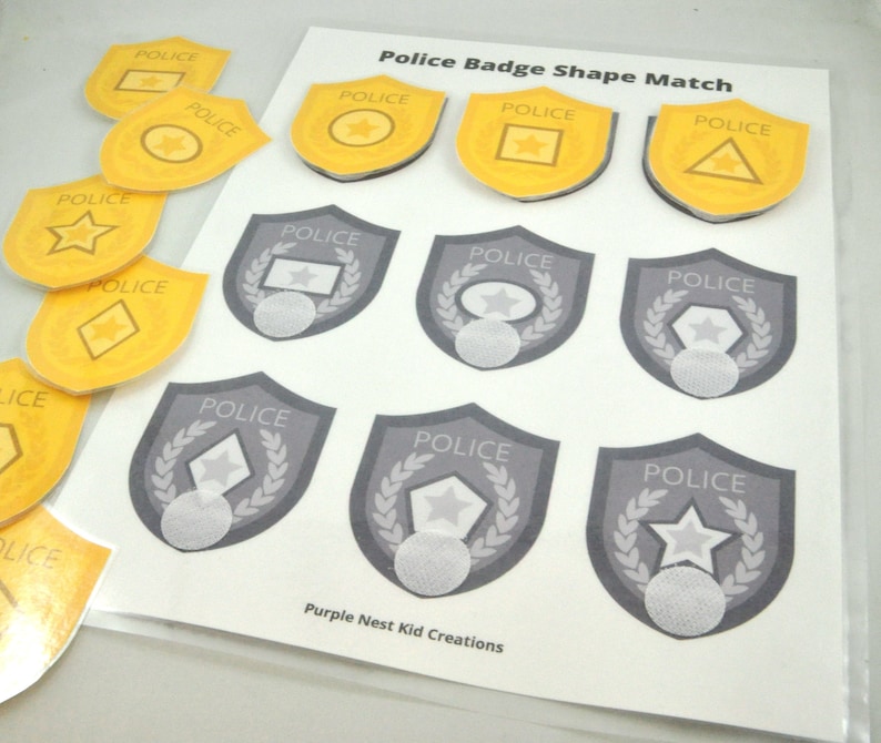 Police Badge Shape Match Worksheet Shape Matching Game - Etsy
