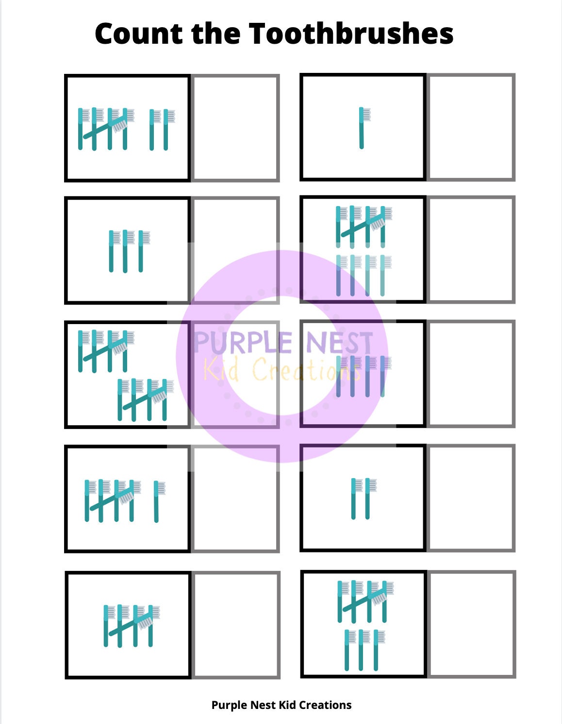 Count the Toothbrushes Printable: Preschool Math Activity (digital ...