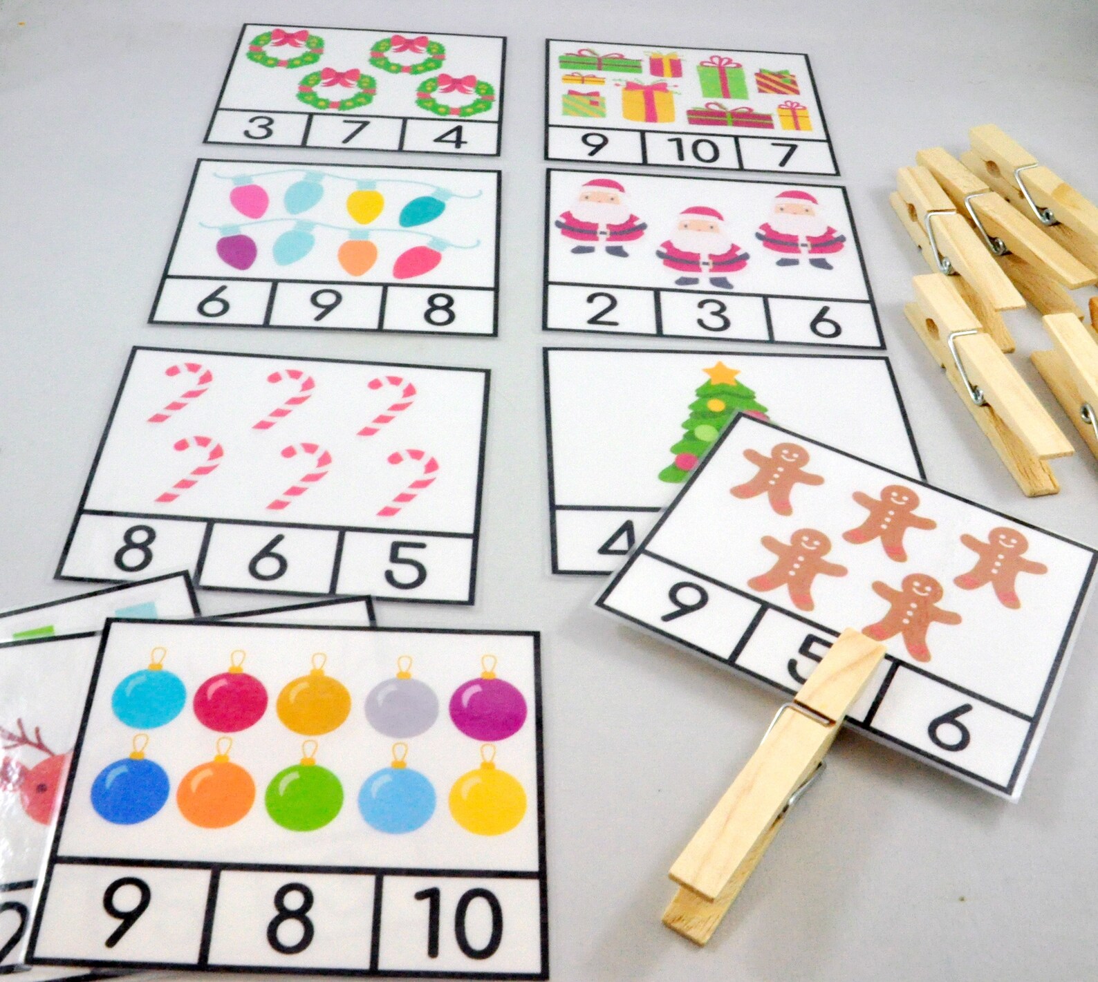 Christmas Count and Clip Cards, Printable Activity, Numbers, Counting ...