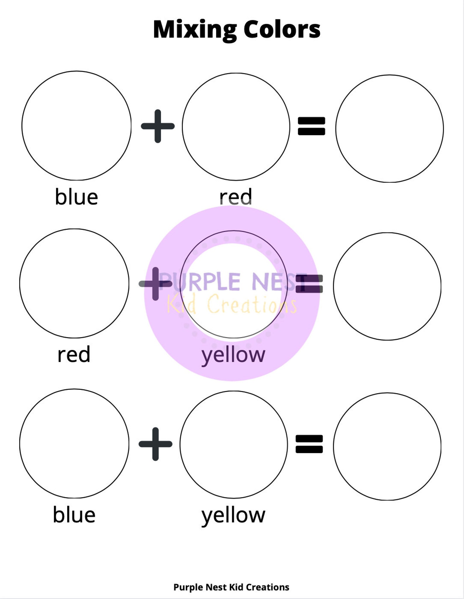Mixing Colors Worksheet Color Mixing Educational Preschool | Etsy