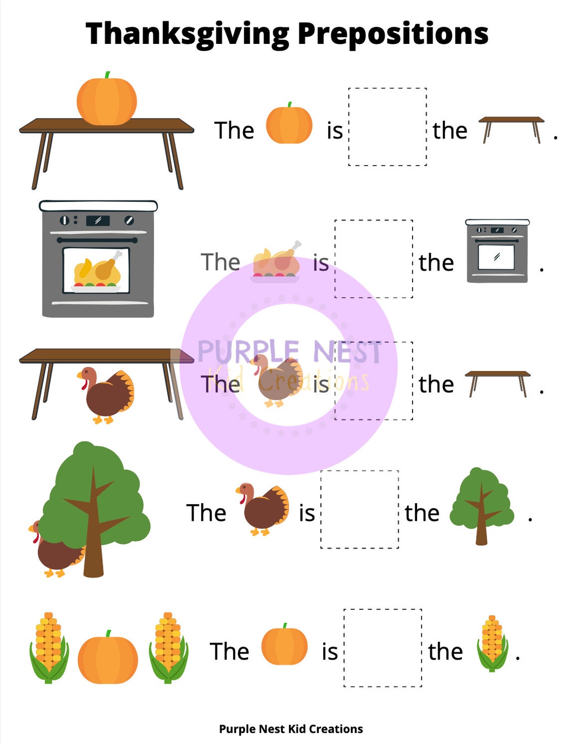 Thanksgiving Prepositions Activity Prepositions Busy Book | Etsy