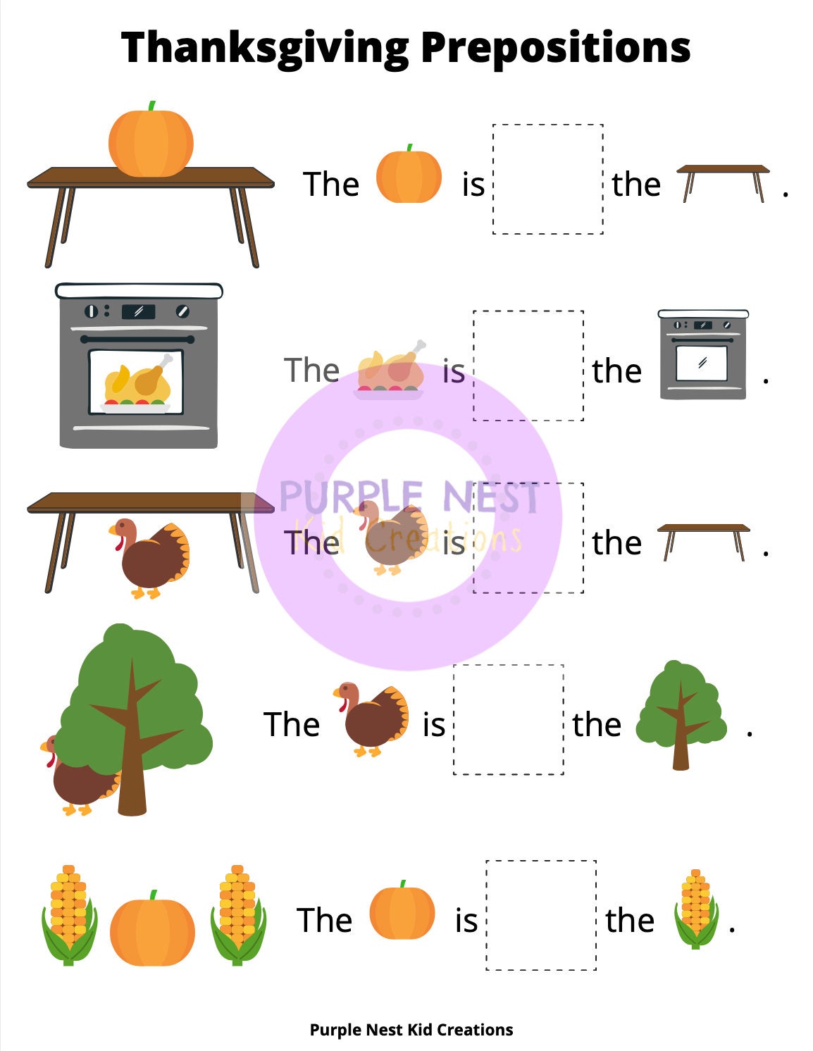 Thanksgiving Prepositions Activity Prepositions Busy Book | Etsy