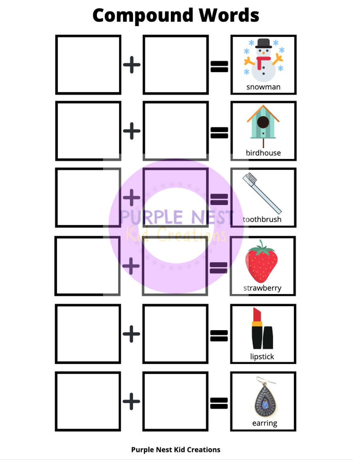 Compound Words Worksheet Phonics Game Educational Printable | Etsy