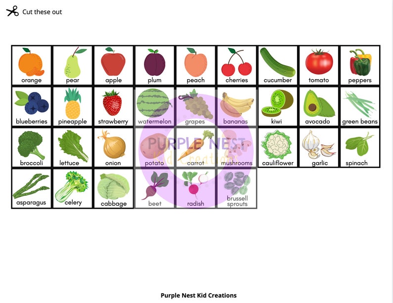 Fruits & Vegetables Sorting Mats: Educational Game (digital Download ...