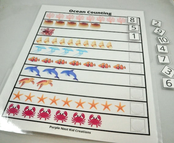 Ocean Counting Worksheet Counting Game Ocean Animals | Etsy