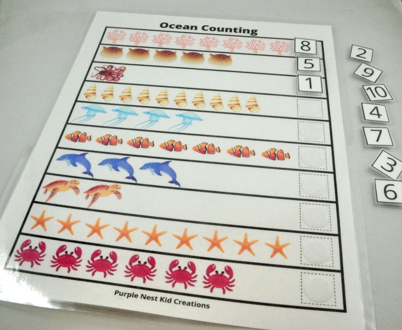 Ocean Counting Worksheet Counting Game Ocean Animals - Etsy