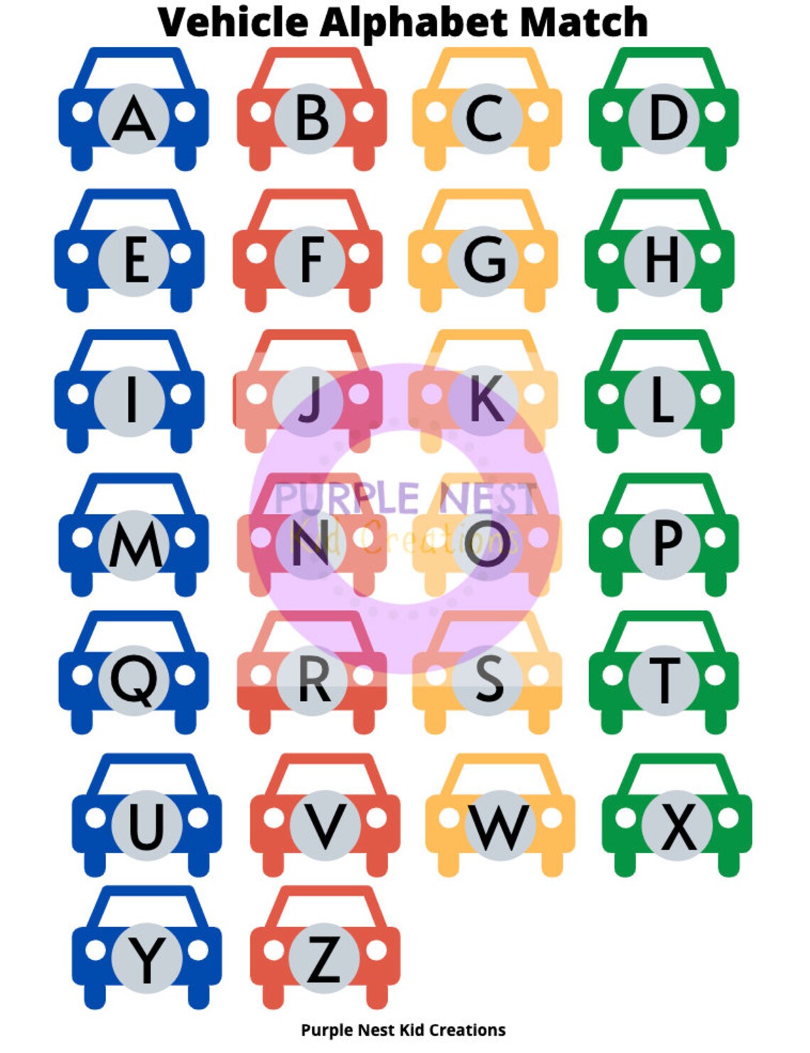 Vehicle Alphabet Match Worksheet Alphabet Matching Game - Etsy Canada