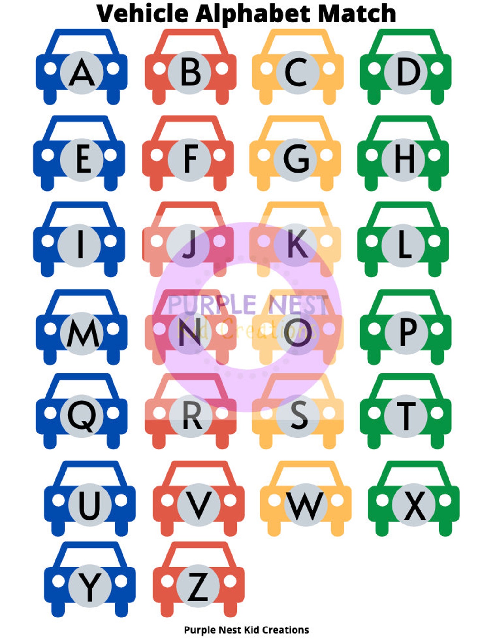 Vehicle Alphabet Match Worksheet Alphabet Matching Game - Etsy Canada