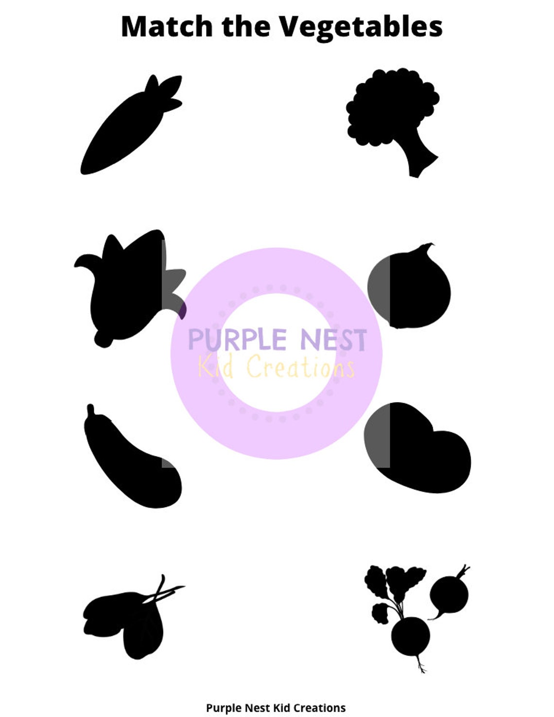 Match the Vegetables Worksheet Vegetables Matching Game - Etsy