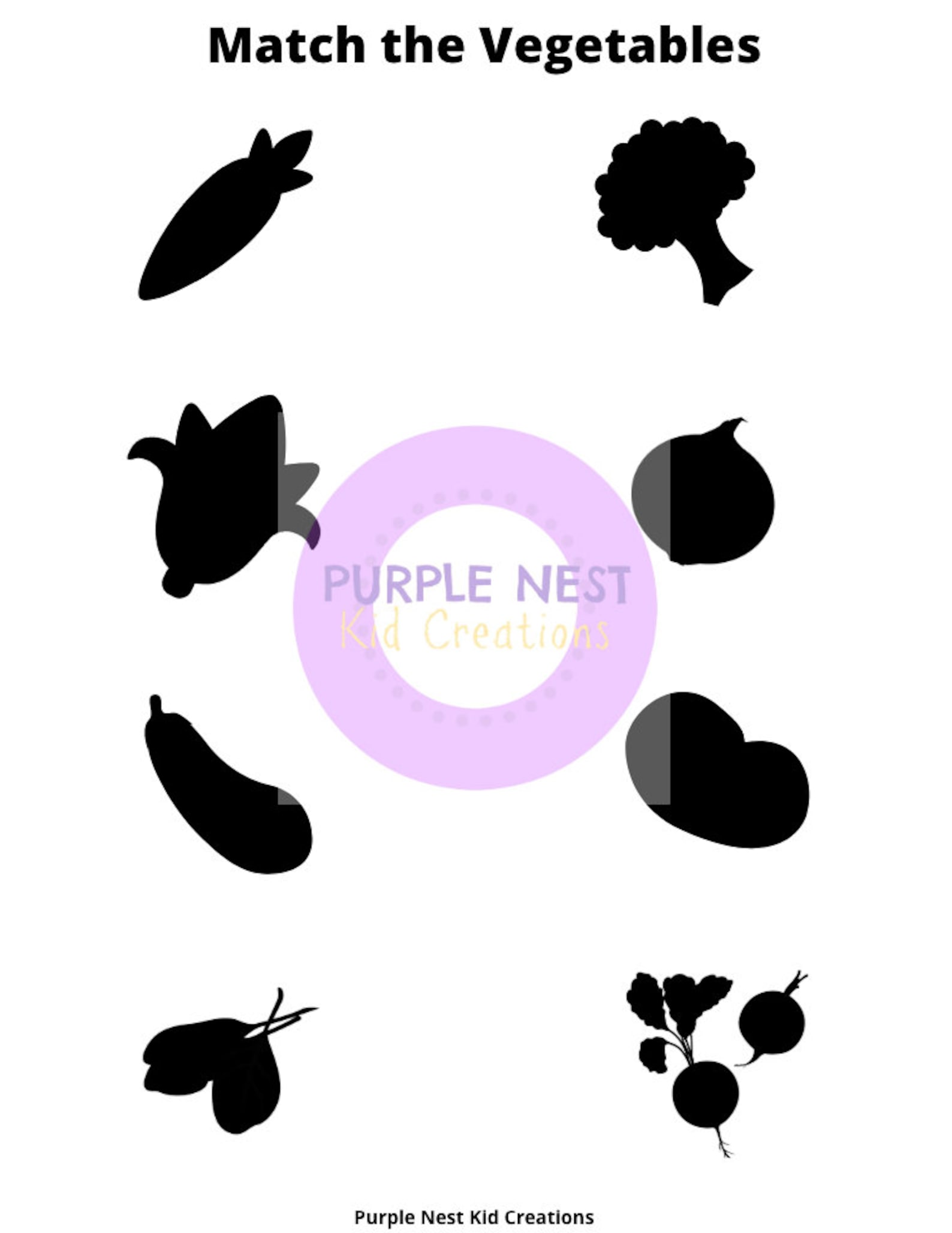 Match the Vegetables Worksheet Vegetables Matching Game - Etsy