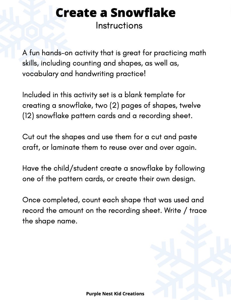 Create a Snowflake Printable Activity, Shapes, Snow, Winter, Snowflakes ...
