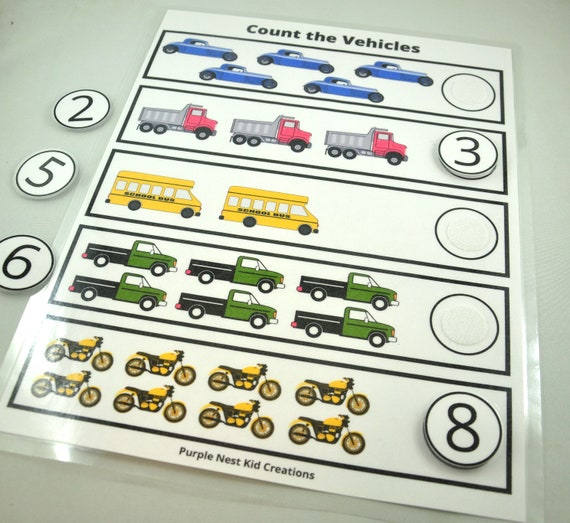 Count the Vehicles Worksheet Counting Game Educational | Etsy
