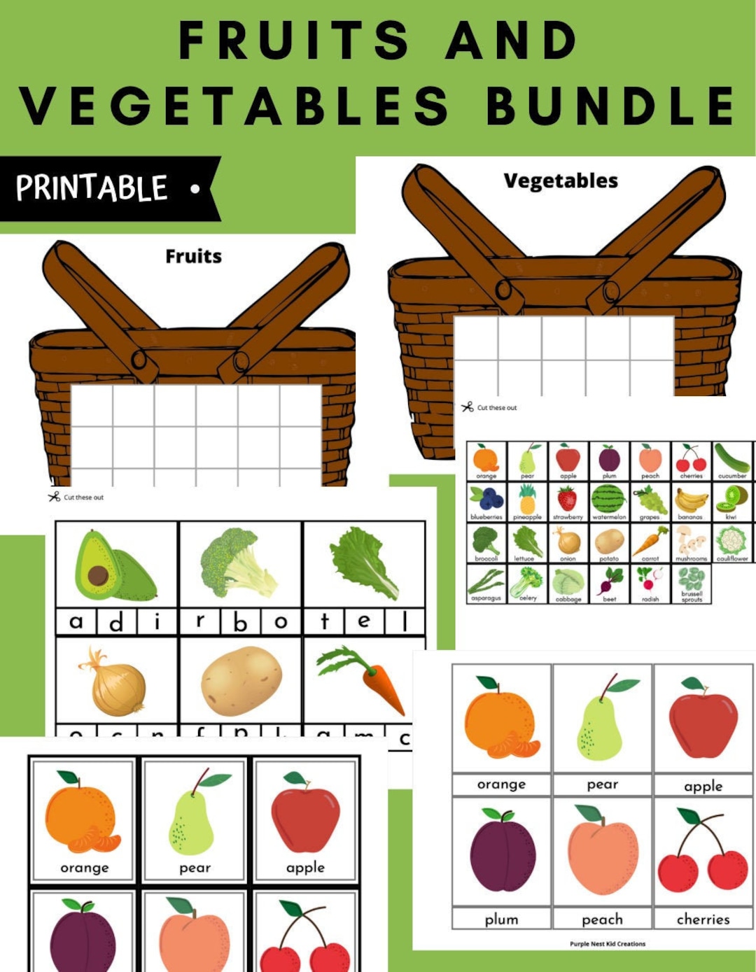 Fruits and Vegetables Printable Bundle, Sorting, Phonics, Beginning ...