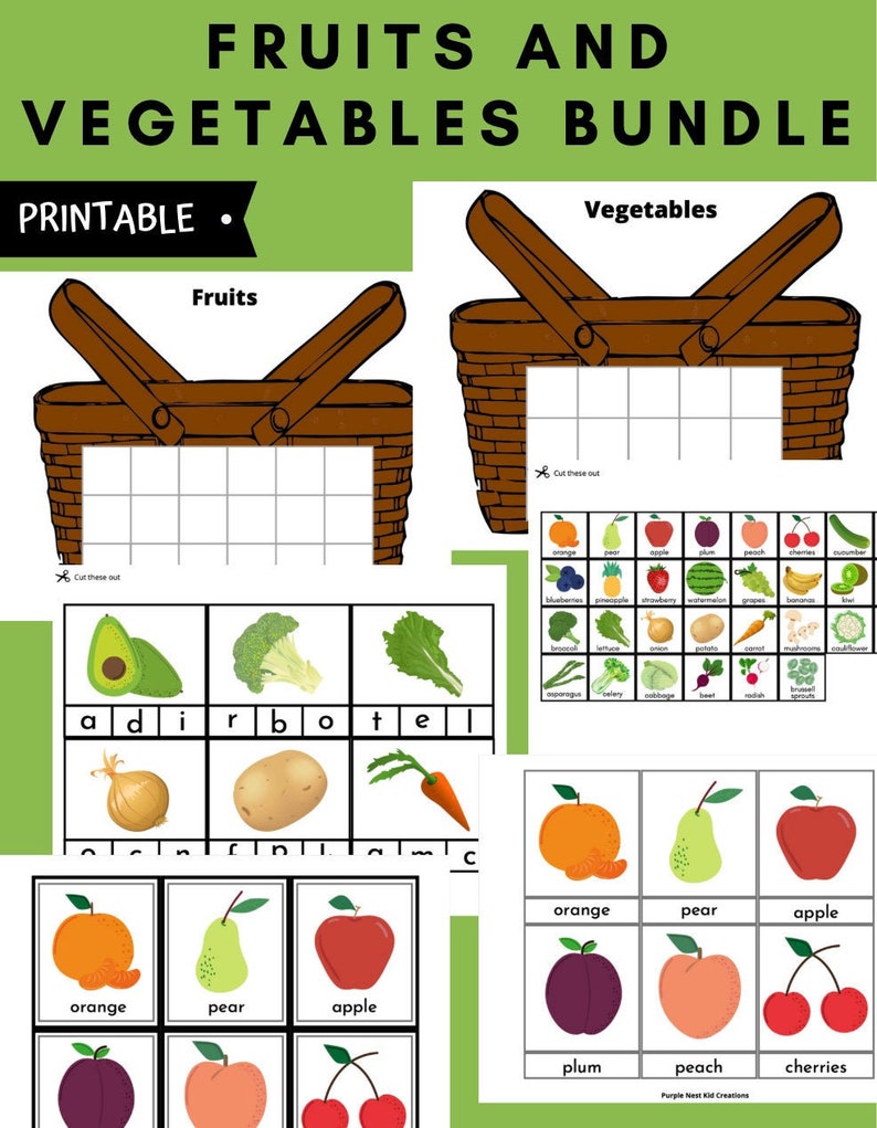 Fruits and Vegetables Printable Bundle Sorting Phonics | Etsy