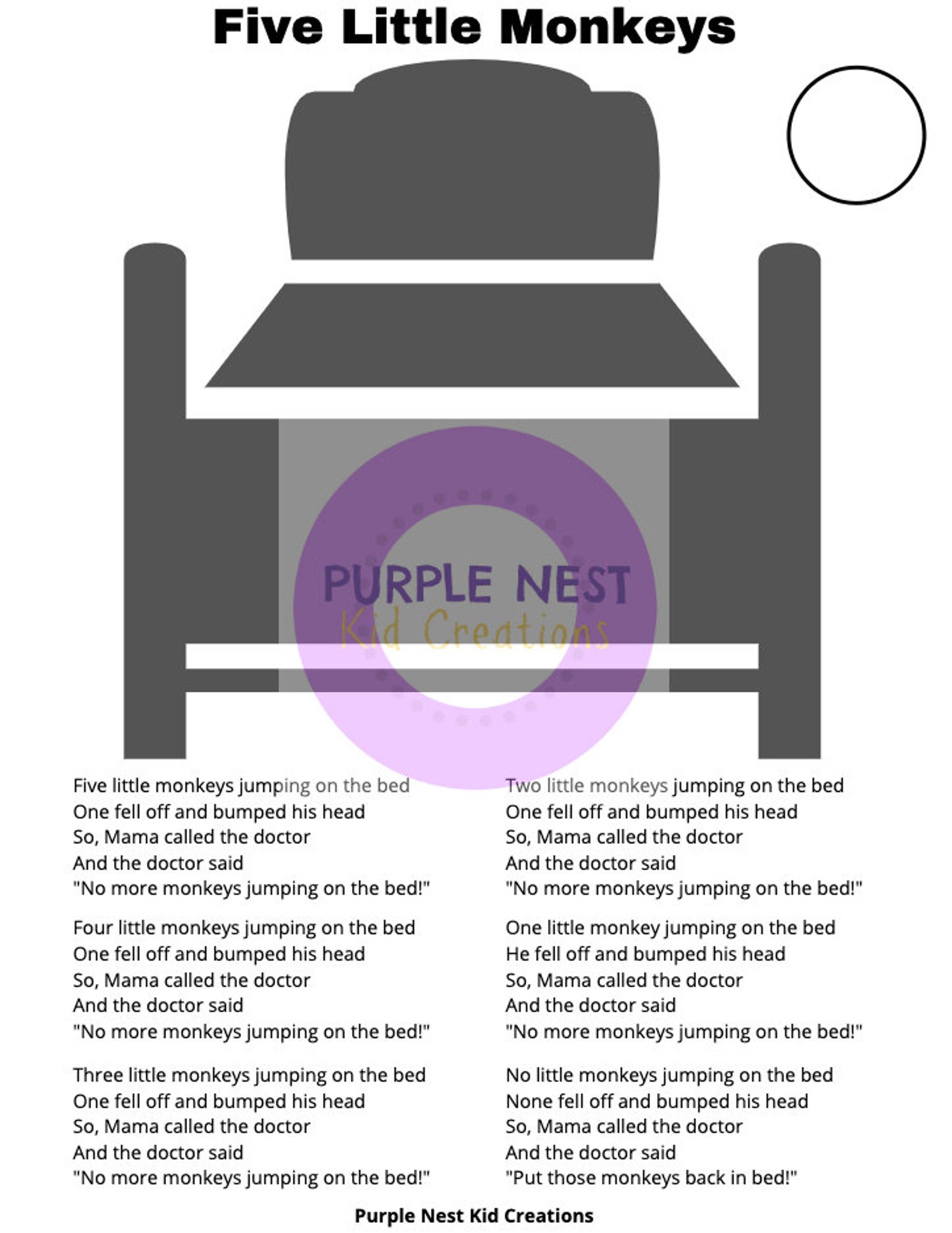 Five Little Monkeys Worksheet Five Little Monkeys Game | Etsy