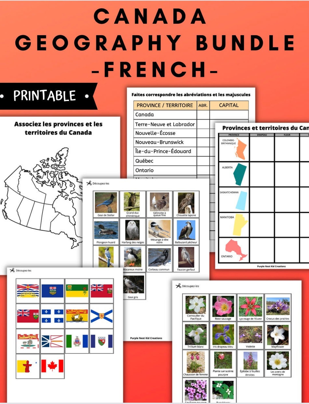 French Canada Geography Bundle, Provinces and Territories, Matching ...