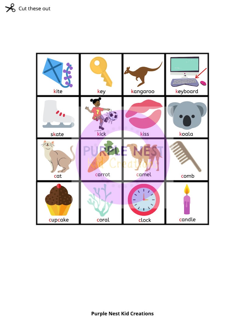 Consonant 'k' or 'c' Word Sort Digital | Etsy