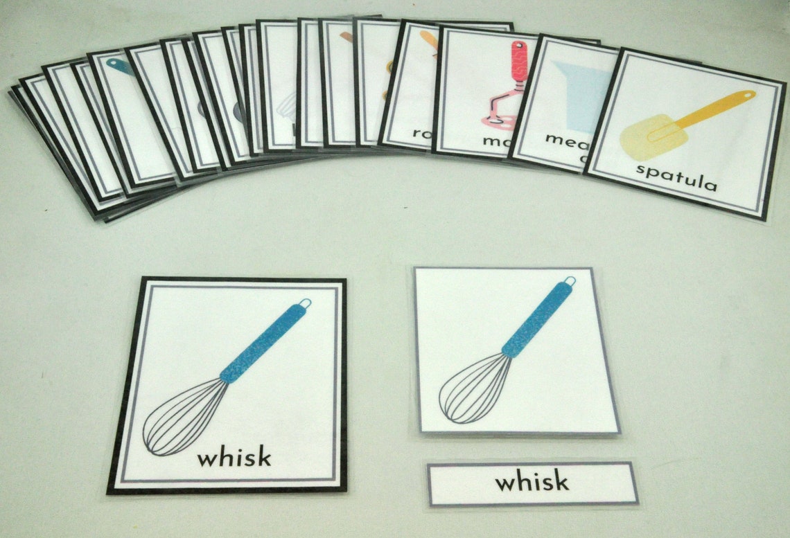 Kitchen Tools Flash Cards Montessori Nomenclature Three - Etsy