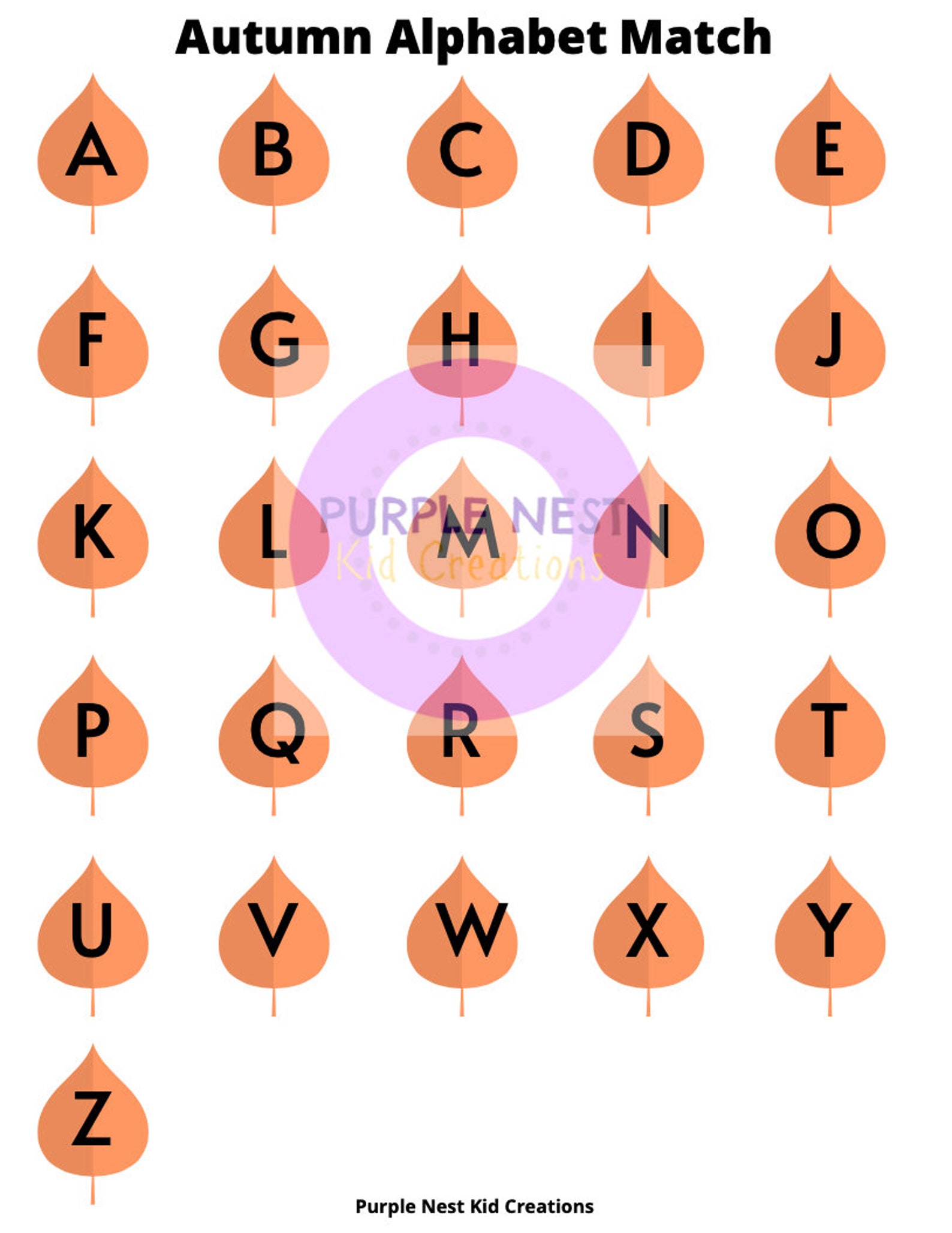 Autumn Alphabet Match Worksheet Fall Alphabet Matching Game | Etsy