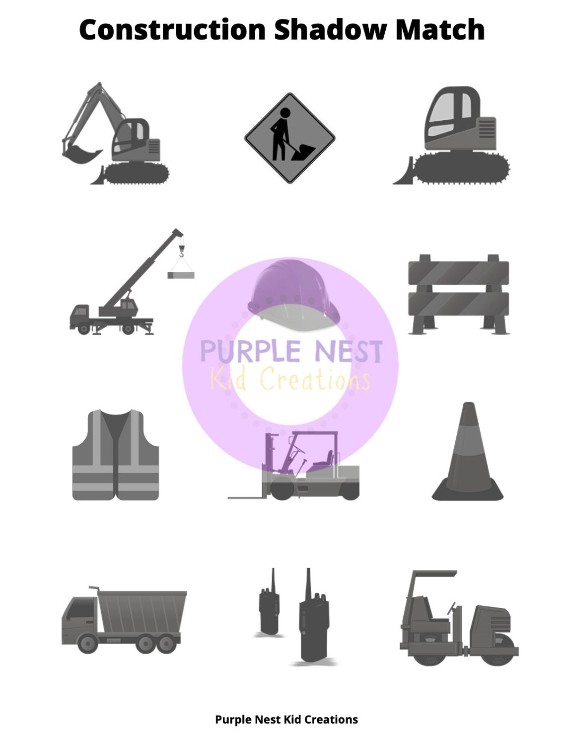 Construction Shadow Match Worksheet Construction Matching - Etsy Canada