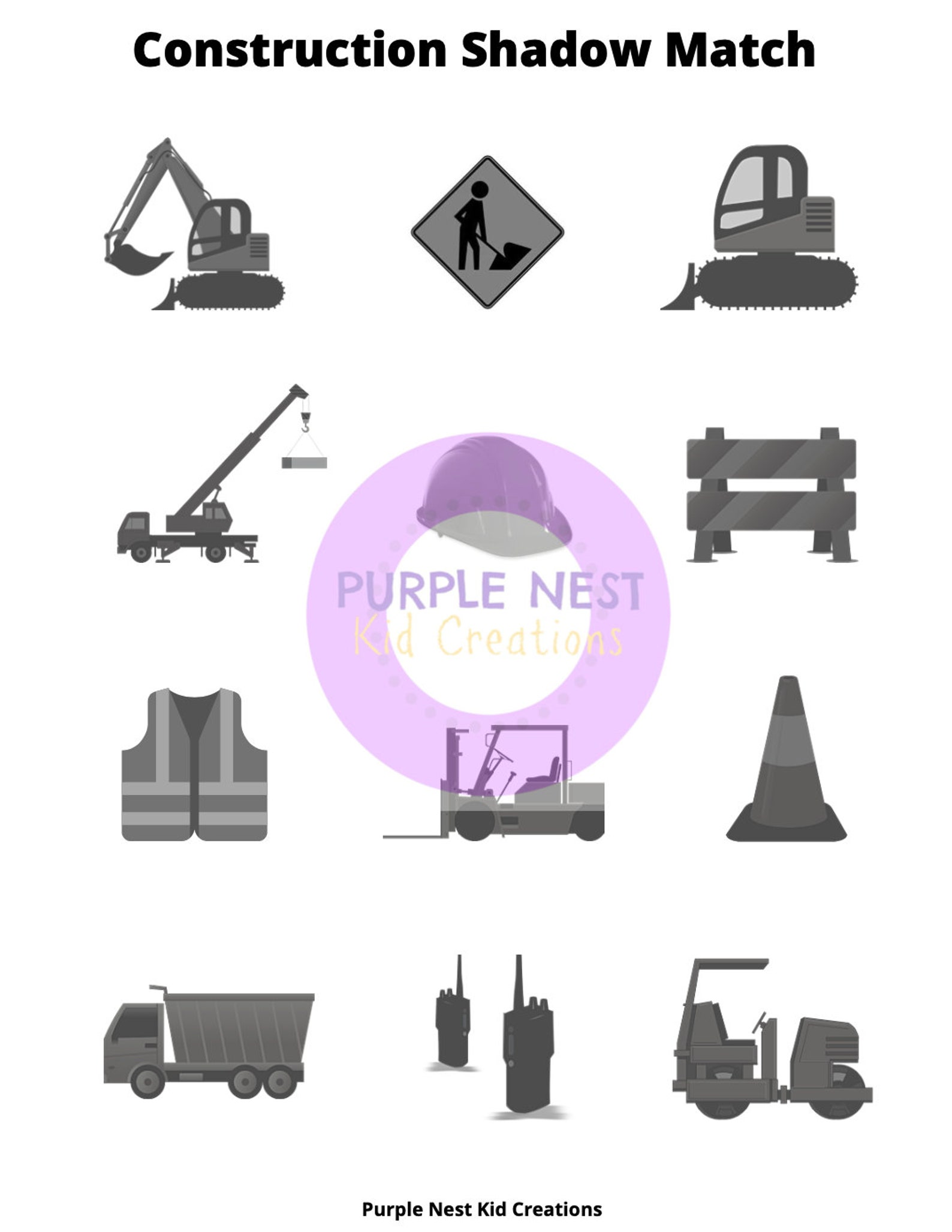 Construction Shadow Match Worksheet Construction Matching - Etsy Canada