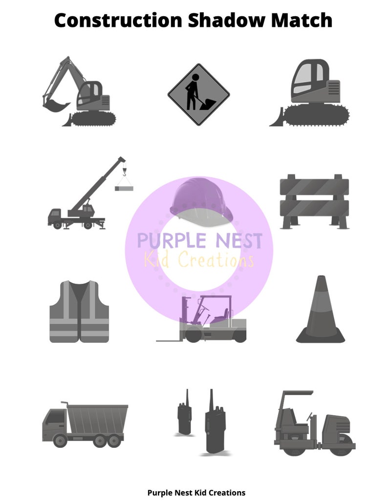 Construction Shadow Match Worksheet Construction Matching - Etsy
