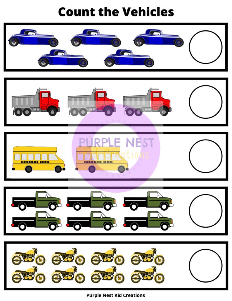 Count the Vehicles Worksheet Counting Game Educational - Etsy UK