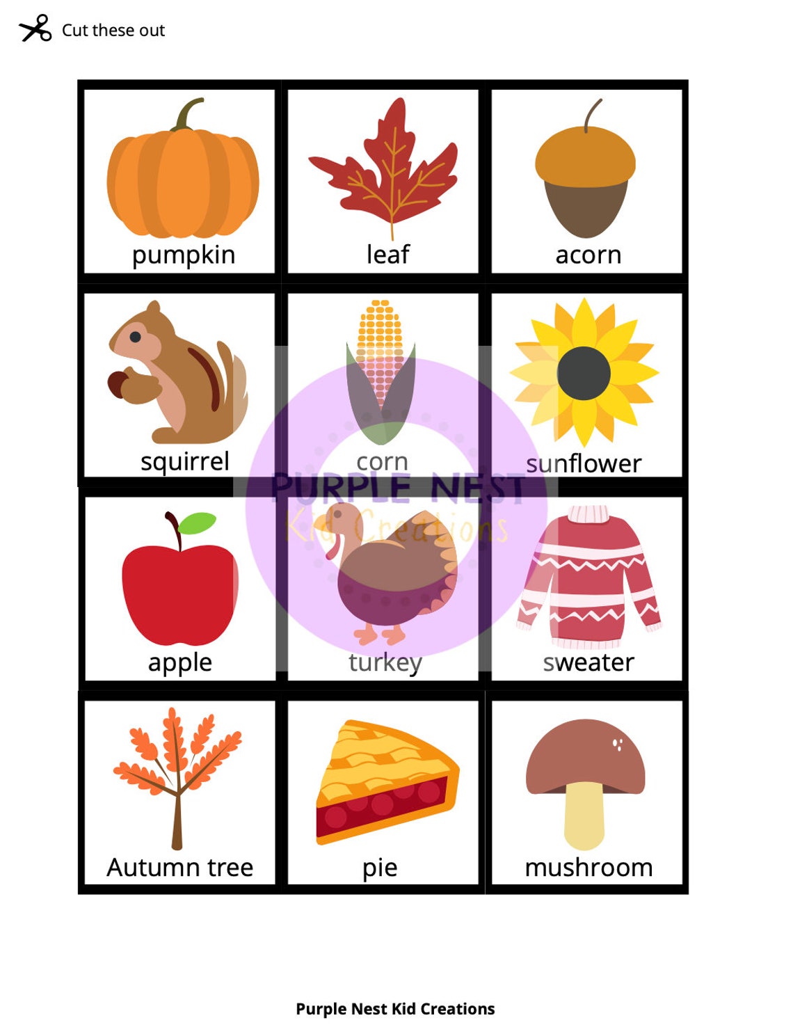 Autumn Shadow Match Worksheet Fall Matching Game Seasonal | Etsy